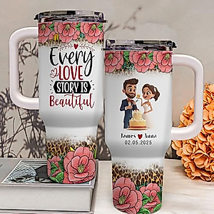 Personalized 40oz Tumbler with Handle – Valentine's day decorating-Custom Couple Gift for Anniversary Wedding Gift, Birthday, Mother's Day, Valentine’s Day tgndQu
