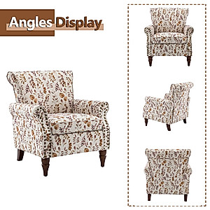 HULALA HOME Modern Wingback Accent Chair with Wood Legs & Removable Cushion, Comfy Upholstered Armchair with Nailhead Trim, Floral Pattern Single Sofa Chair for Living Room Bedroom, Yellow