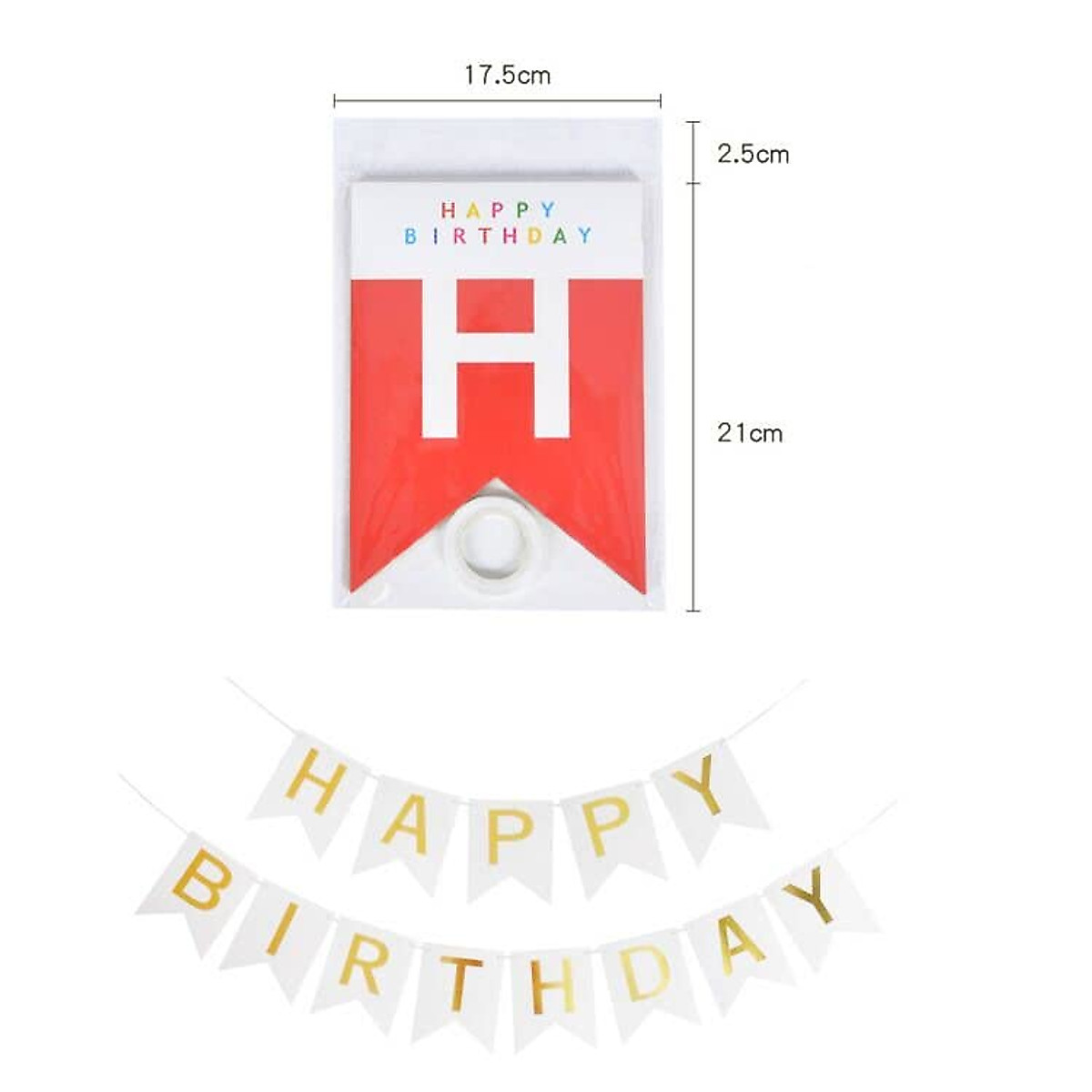 Paper Happy Birthday Banner, Birthday Decorations Versatile, Beautiful, Swallowtail Bunting Flag Garland, Chic White and Gold DIY Party Decoration,Big Size 16*20cm (White)