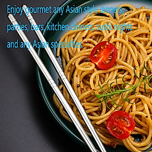 SARYHHGKIT Metal Chopsticks 5 Pairs Set, High Quality 9.8in Stainless Steel Chopsticks , Reusable Chopsticks, Dishwasher Safe, Korean Chopsticks for Dinner, Sushi Night, Silver