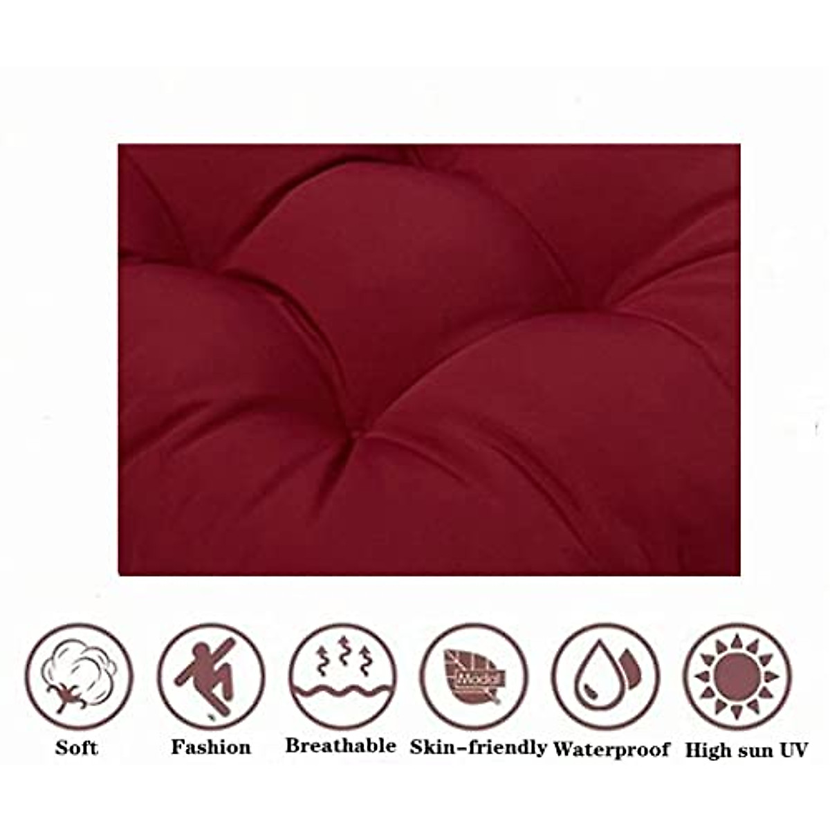SEAHOME Waterproof Indoor/Outdoor Garden Bench Seat Cushions,Tufted Loveseat Cushion for Patio Furniture,Swing, Wicker, Garden Bench, Indoor, Shoe Storage, Window (51.1 X 19.6 Inch, Dark Red)