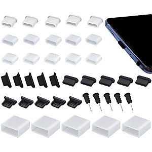 40 Pcs 8 Types Silicone Anti Dust Cover Plugs + Charging Port Protector Cover Cap + Plastic Cable Port Dust Stopper Compatible with Apple Micro USB Type-C, Earphone Plug Jack Cap
