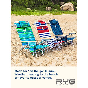 Raise Your Game Portable Backpack Beach Chair, Folding with 5 Positions, Storage Cup Holder and Bottle Opener with Phone Pocket, Headrest (Blue)