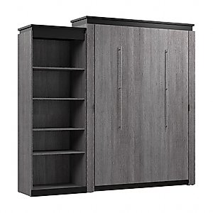 Bestar Orion Queen Murphy Bed with Shelves (97W) in Bark Grey and Graphite, Sleeping Arrangement with Storage