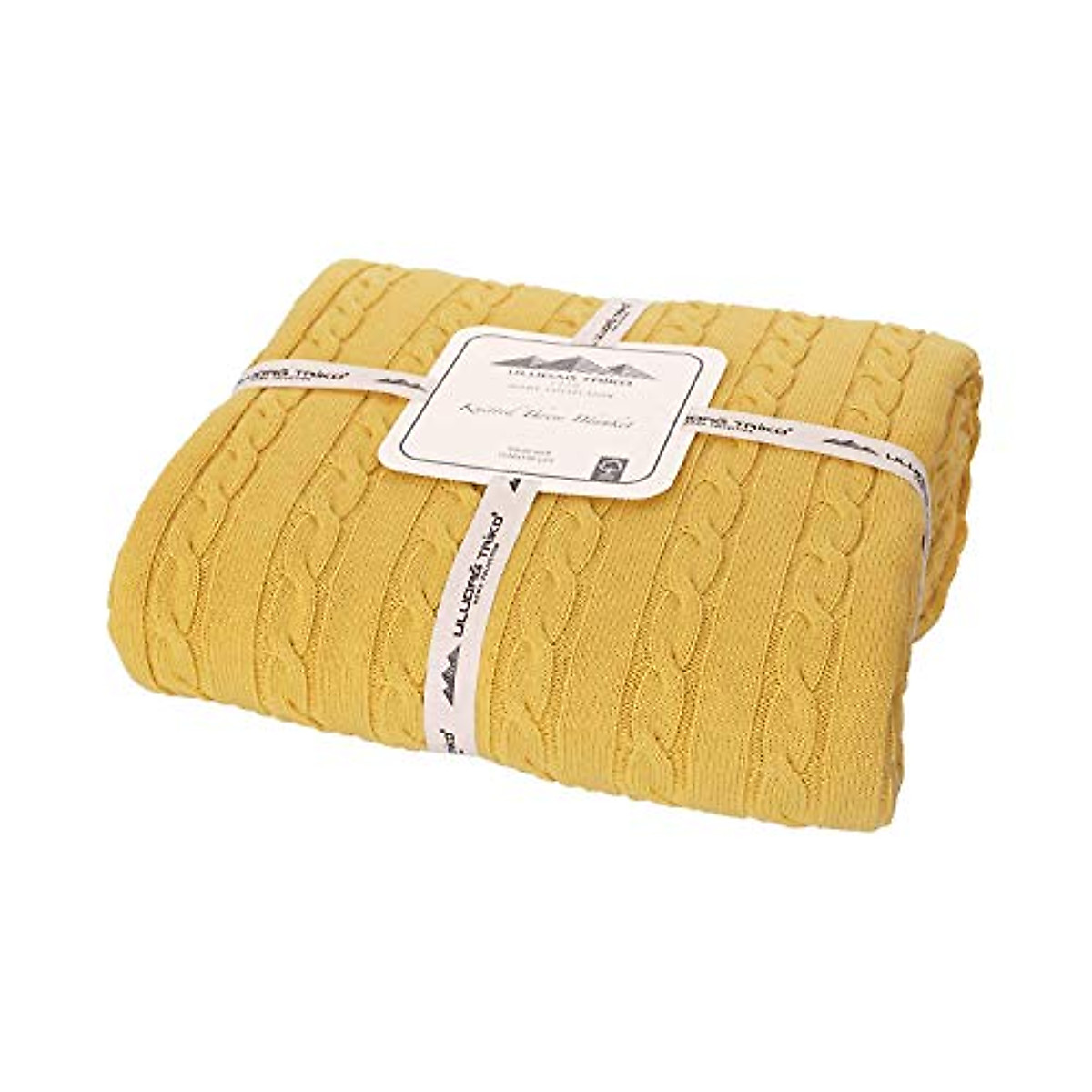 ULUDAG TRIKO Knitted Throw Blankets for Home - 100% Cotton Textured Soft Cozy Warm Decorative Blanket for Home Couch Sofa Bed Chair Cover Living Bed Room, Machine Washable 50"x 60" (Yellow, 60"X80")