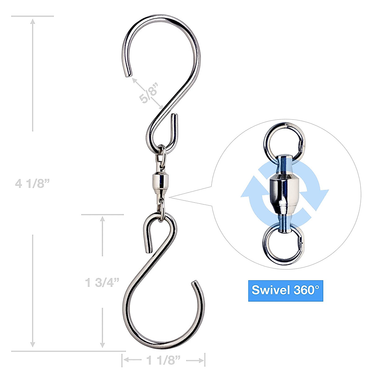 HS's Creation 6 Pack Dual Swivel S Hooks for Indoor Outdoor Organization Spinning Hanger Wind Chimes Spinner Prism Windsocks Hanging Plant Hanging Crystal Ornaments Rainbow Maker Pendant Etc.