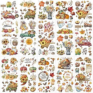 10 Sheets Botanical Flower Rub on Transfers for Craft 6 x 12 Inches Vintage Floral Furniture Rub on Transfers Sticker Decals Decorations for Cabinet Wood Door DIY Craft (Fall)