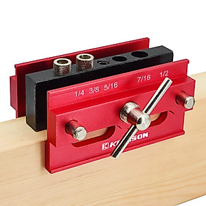Kingson Self Centering Dowel Jig, Wood Doweling Hole Drill Guide Tool with Step Drill Guide Bushings Set, Woodworking Joints Tools for DIY Project