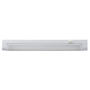 Enbrighten SlimLine 14in. Fluorescent Light Fixture, Plug-in, 5ft. Power Cord, F8T5 Bulb, Warm White, Flicker-Free, No-Hum, Instant-On Electronic Ballast, Linkable, On/Off Rocker Switch, White, 10168