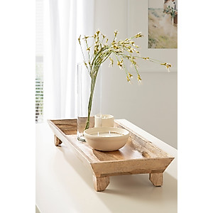 Kate and Laurel Bess Footed Decorative Food Safe Wooden Tray for Storage or Display, 24x10, Natural