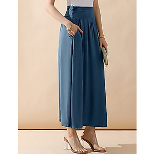DOUBLJU Casual High Waisted Maxi Skirts with Pocket Elastic Wide Waist Band Flare Long Basic Skirts for Women Trendy Summer