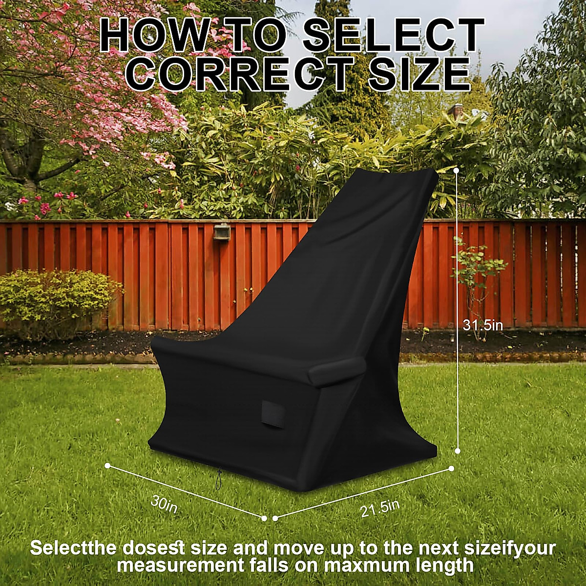 GJMZTQG Heavy Duty Outdoor Wooden Folding Chair Cover, 600D Waterproof UV Resistant Anti-Fading Patio Chair Cover, with Air Vent and Drawstring, Black,30"L x 21.5"W x 31.5"H