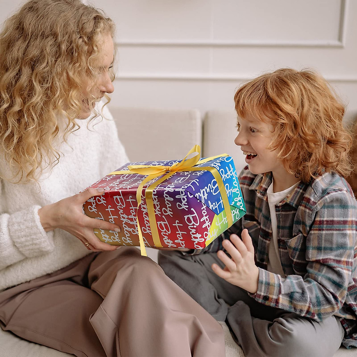 Bigqin 6PCS Kids Birthday Wrapping Paper Recycled Happy Birthday 70 * 50cm Gift Paper for Boys Girls Women Men Christmas Birthday Holiday Celebration Present Box, with Rope and Tape