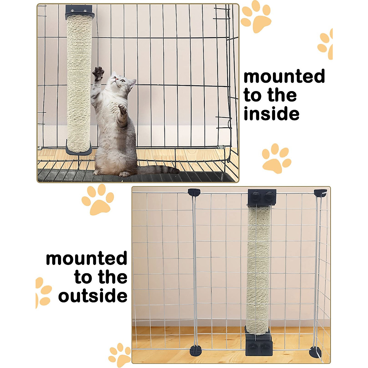 VCEPJH 2 Pcs Cat Scratching Post for Crate Cage Mounted Cat Scratcher Natural Sisal Scratch for Scratching and Climbing Furniture 15x2.7inches (White)