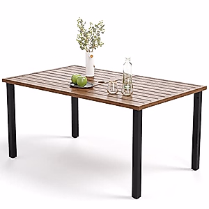 MIXPATIO 6 Person Outdoor Patio Dining Table with Umbrella Hole, Rectangle Metal Table for Garden, Backyard and Porch