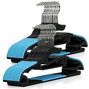 Tinfol 30PC Plastic Hangers Space Saving Clothes Hangers, Dry Wet Hangers with Blue Non-Slip Pads Clothes - Suit Hangers Heavy Duty Coat Hanger Perfect for Cloth,Underwear, Pants, Shirts and Sweaters