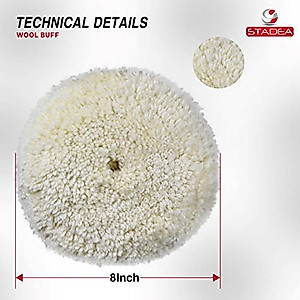 Stadea BFW102K 8" Wool Buffing Polishing Cutting Pad (Pack of 1) for Compound Cutting & Buffing Polishing Auto Marine Trucks - Hook & Loop Pad