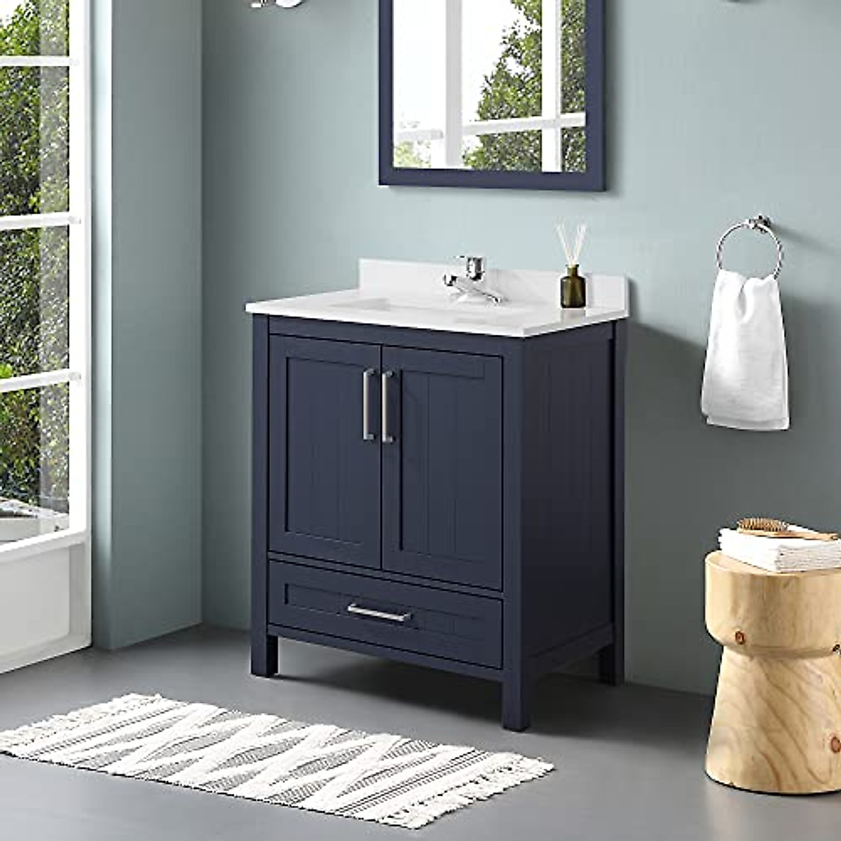 Ove Decors Kansas 30 in. Single Sink Bathroom Cultured Marble Countertop Vanity, 30 inches, in Midnight Blue