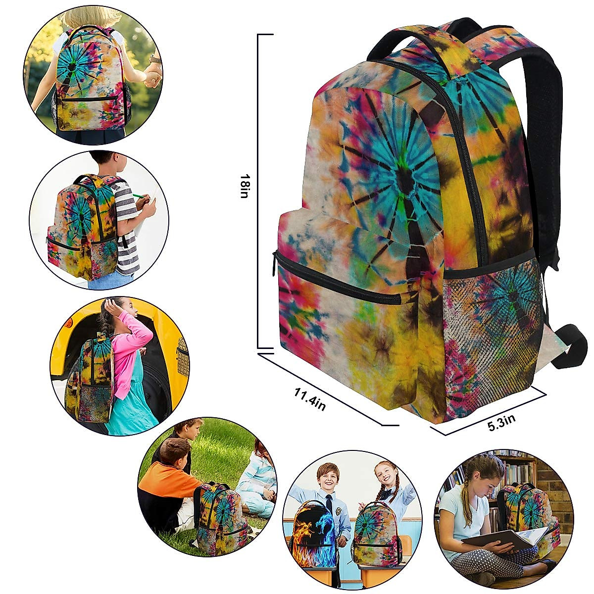 ZZKKO Tribal Ethnic Tie Dye Boys Girls School Computer Backpacks Book Bag Travel Hiking Camping Daypack