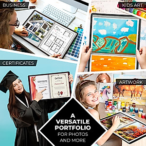 Dunwell Art Portfolio 8.5x11 Folder (Black), Mounting Paper, Portfolio Binder for Artwork, 8.5 x 11 Art Folder, 24 Pockets Display 48 Pages, Acid-Free Poly Presentation Book