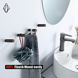 JQK Wall Hooks Black Walnut, 304 Stainless Steel Coat Hooks Wall Mounted for Robe Hat Clothes Hanger Towels 4 Pack, RH120-HT-P4