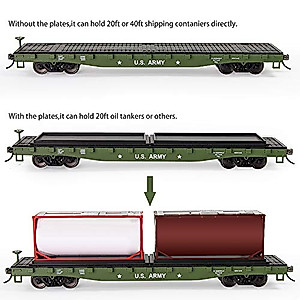 Evemodel C8741U 2pcs HO Scale 1:87 52' Flat Car Flatbed Transporter U.S.Army 52ft Model Train Container Carriage Freight Car