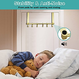 MGahyi Over The Door Hooks Hanger, Moving 6-Hooks,Over Door Towel Rack,Door Coat Hanger, Upgraded Long Arms for Bathroom Accessories (Gold)