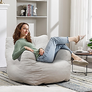 Recaceik Bean Bag Chairs, Soft Cotton Linen Bean Bag Chair with Filler, Fluffy Lazy Sofa, Comfy Cozy BeanBag Chair with Memory Foam for Small Spaces, Bedroom, Living Room, Dorm,Ivory