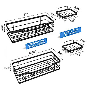 4 Pack Shower Caddy Basket Shelf with Soap Holder, No drilling Shower Organizer with 14 Hooks for Hanging Sponge, Towels or Razor, Rustproof Shower Shelves for Bathroom, Kitchen, Toilet, Power Room