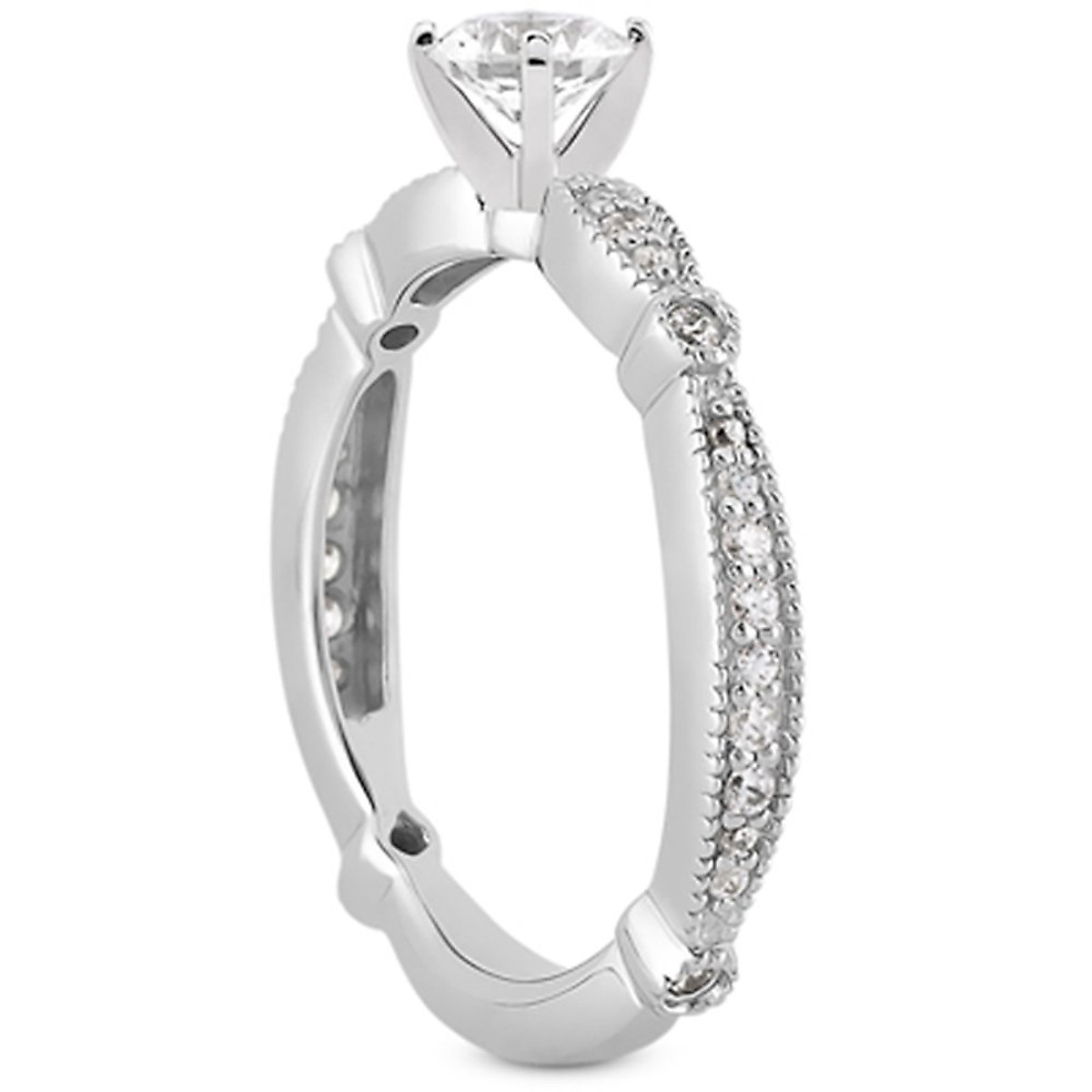 1ct Pave Milgrained Diamond Engagement Wedding Ring Set 14K White Gold - Size 9.5