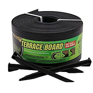 MASTER MARK Terrace Board, Landscape Coiled Edging, Grass Barrier, Bender Board, Flower Bed, Vegetable Garden Borders 5 in. x 40 ft. with 10 Stakes (Black)