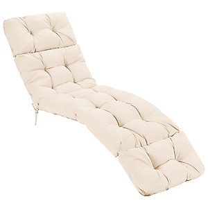 Chair, 72” x 22” x Chaise Lounge w/4 String Ties, Thickened, Tufted Patio Recliner for Outdoor Indoor Cushions, 1 Count (Pack of 1), Beige