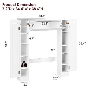 Over The Toilet Storage Cabinet, Bathroom Space Saver with Paper Holder and Adjustable Shelves, Freestanding Toilet Cabinet Organizer with 2 Side Doors and Pull-Down Door, White