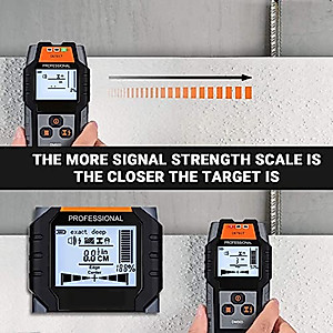 789 Stud Finder, 4 in 1 Sensor Wall Scanner, with Digital LCD display, Automatic Calibration and Sound Alarm, 3 Signal Lamp Prompts, for Wood AC Wire Metal Stud Detection - DMS03, Orange