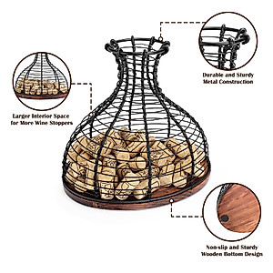 IEBIYO Wine Cork Container Wine Stopper Holder Black Wine Cork Storage with Wooden Bottom Cork Collector Cage Wine Lover Gift Kitchen Decor (Bronze Black)