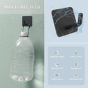 VIS'V Adhesive Hooks, Black Self Adhesive Shower Wall Hooks Waterproof Stainless Steel Stick on Hooks Heavy Duty Kitchen Bathroom Sticky Hooks for Towel Loofah Key Cup Hat Coat - 4 Pcs