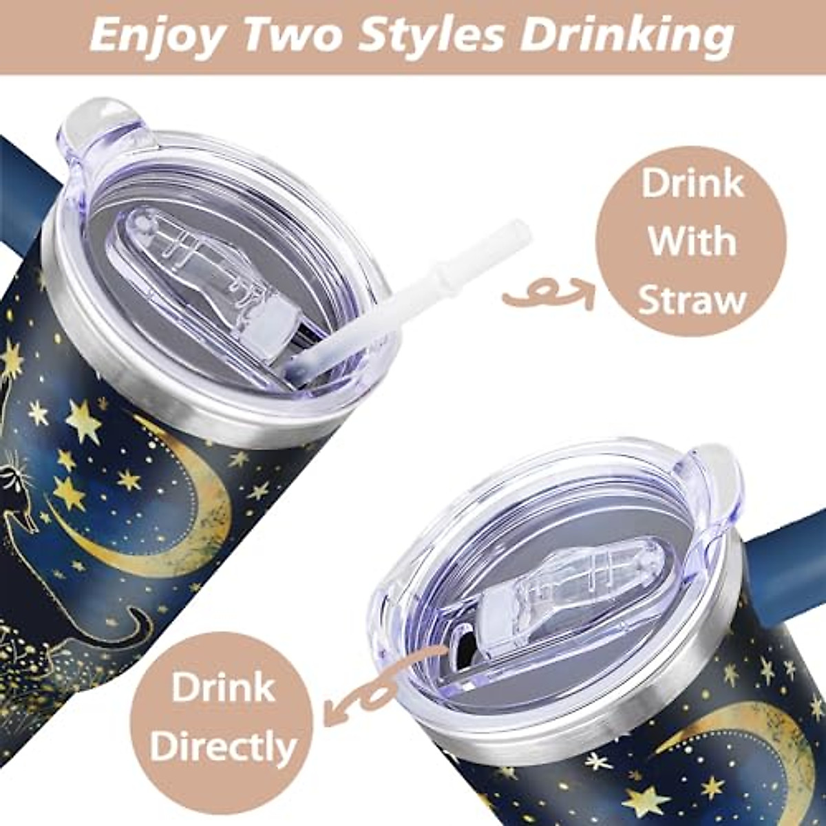 Mindunm 40 oz Cute Cat Tumbler with Handle and Straw Lid cat gifts for cat lovers for Women Double Insulated Cup Travel Coffee Mug