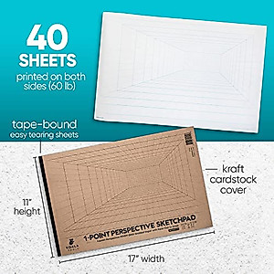 Koala Tools - 40-Page Large Drawing Pad for 1-Point Perspective Drawing, Sketch Pad with Grid Graph Paper for Interior Room Design, Industrial, Architectural and 3D Design, 11 x 17 inches