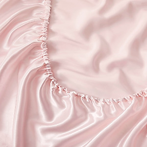 Counfeisly Twin Size Satin Fitted Sheet, Silky and Breathable Luxury Deep Pockets Fitted Sheet Only, Blush Pink