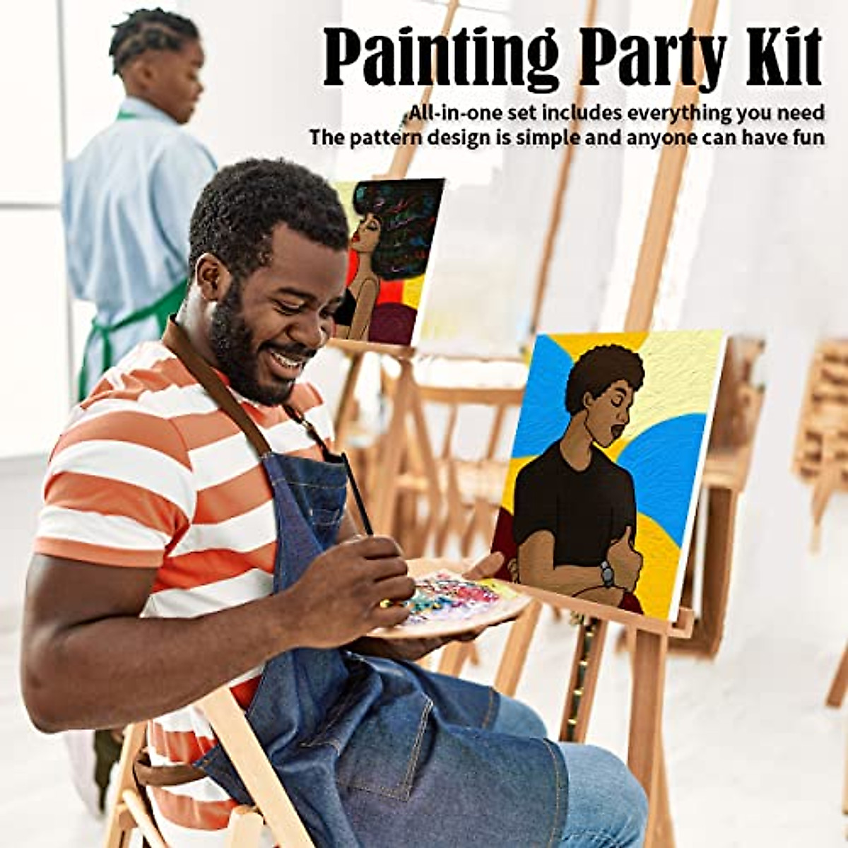 VOCHIC Couples Paint Party Kits Pre Drawn Canvas for Adults for Paint and Sip Date Night Games for Couples Painting kit 8x10 Afro Girl Boy (2 Pack) Valentine