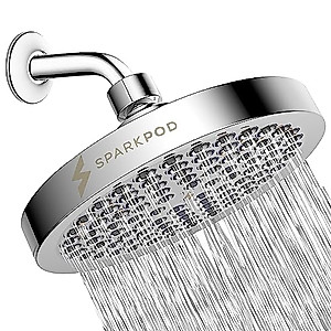 SparkPod Chrome High-Pressure Rain Shower Head + Matching 9" Shower Arm with Flange - 1-min Installation