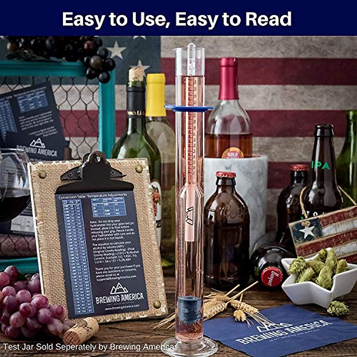 Brewing America American-Made Specific Gravity Hydrometer Alcohol ABV Tester - Pro Series Fermentation Testing Homebrew: Beer, Wine, Cider, Mead - Triple Scale Hydrometer