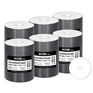 600 Pack Ritek Pro (Professional Grade) DVD-R 16X 4.7GB AZO Dye (MID MXL RG04) White Thermal Hub Printable Blank Media Recordable Disc