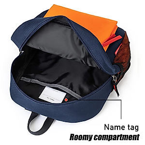 HawLander Preschool Kids Backpack 12 Inch, Toddler Backpacks for Boys with Chest Strap, Navy Orange