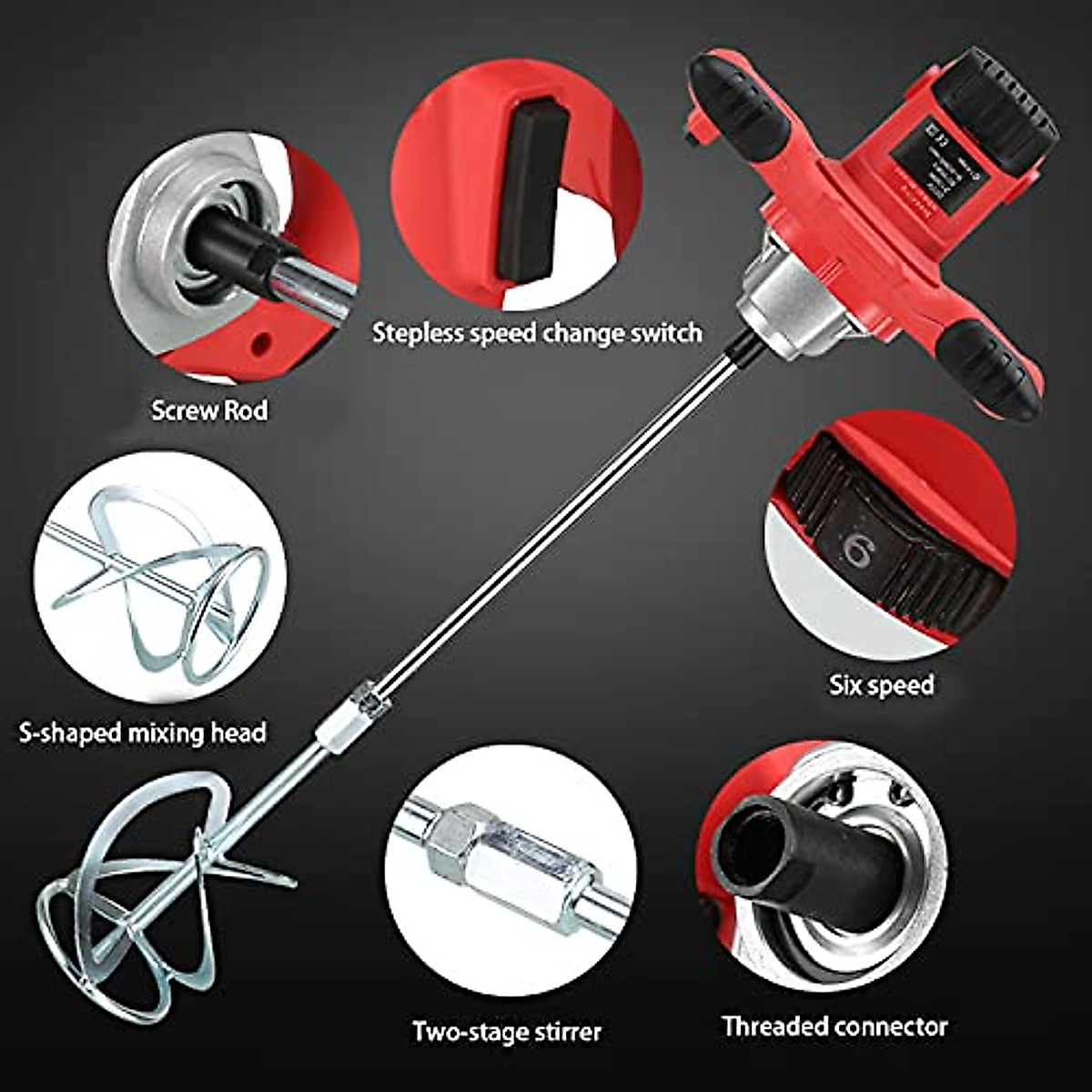 2100W Electric Handheld Concrete Cement Mixer,Portable Adjustable 6 Speed 110V Plaster Paint Mixer Drill with Rod Machine Suitable For Mixing Cement, Mortar, Paint