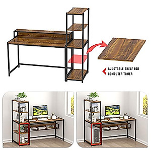 Teraves Computer Desk with 5 Tier Shelves,Reversible Writing Desk with Storage 41 Inch Study Table for Home Office Independent Bookcase and Desk for Multiple Scenes (Desk+Shelves(41in), Teak)