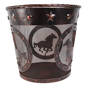 Ebros Rustic Western Galloping Horses with Raised Studs Stars and Braided Metal Rope Trim Wire Waste Basket Bin 12.75" Wide Home and Bathroom Accent Country Farmhouse Cowboy Decorative Trash Can