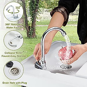 Avocahom Folding Fish Cleaning Table Portable Camping Sink with Faucet Drainage Hose & Sprayer Outdoor Fillet Station Grid Rack Knife Groove for Picnic Fishing, Black