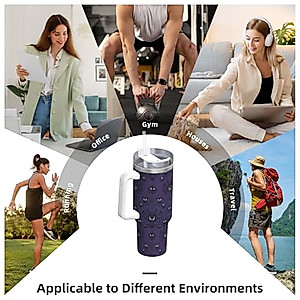 PTONUIC Haunted Mansion 40 oz Tumbler with Handle and Straw Lid | Insulated Cup Reusable Stainless Steel Water Bottle Travel Mug Cupholder Friendly | Gifts for Women Men Him Her