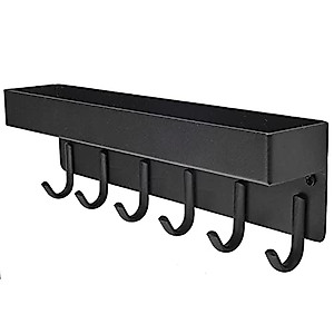 NM E-Store - Magnetic Key Holder w/ 6 Key Hooks, Key Holder for Wall w/Built-in Extra-Deep Tray, Multifunctional Key Hooks for Wall Mounting, Modern Key Rack Organizer, Black